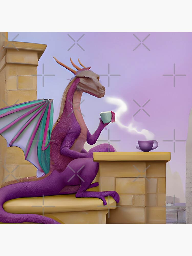 "Purple Dragon Drinking Coffee" Sticker for Sale by druidwolfart ...