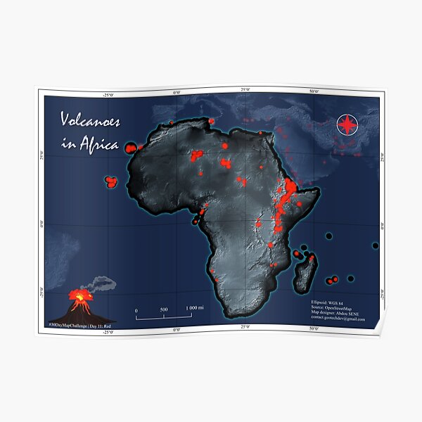 "Map of volcanoes in Africa" Poster for Sale by GeoTechDev | Redbubble
