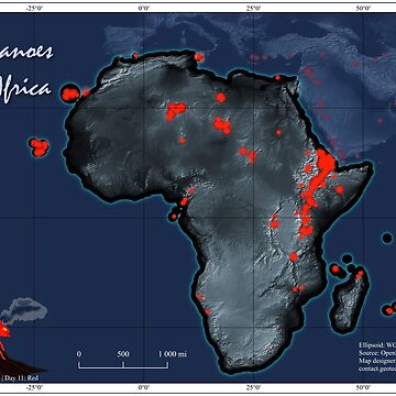 "Map of volcanoes in Africa" Photographic Print by GeoTechDev | Redbubble