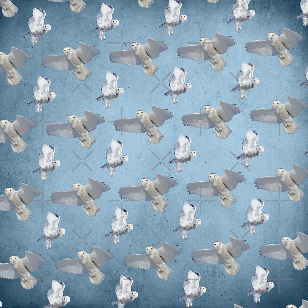 "Snowy owl flight pattern BLUE " by Heather King | Redbubble