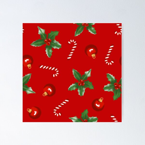 "Traditional vintage Christmas patten illustration - red" Poster for ...