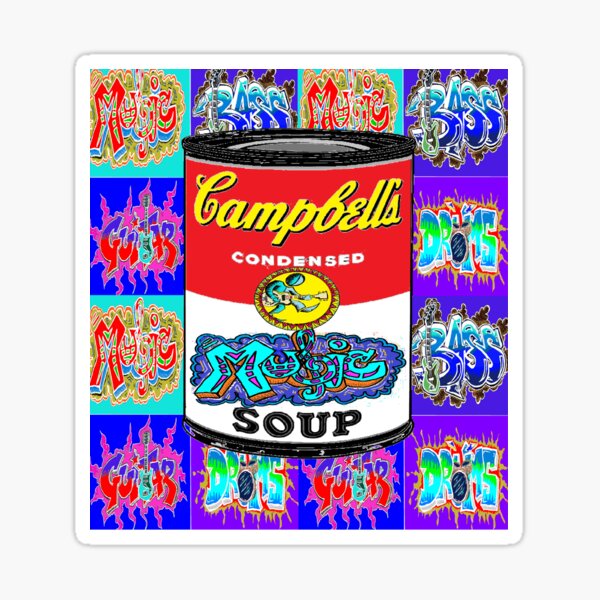 "graffiti soup can 1960s pop art " Sticker for Sale by LowEndGraphics ...