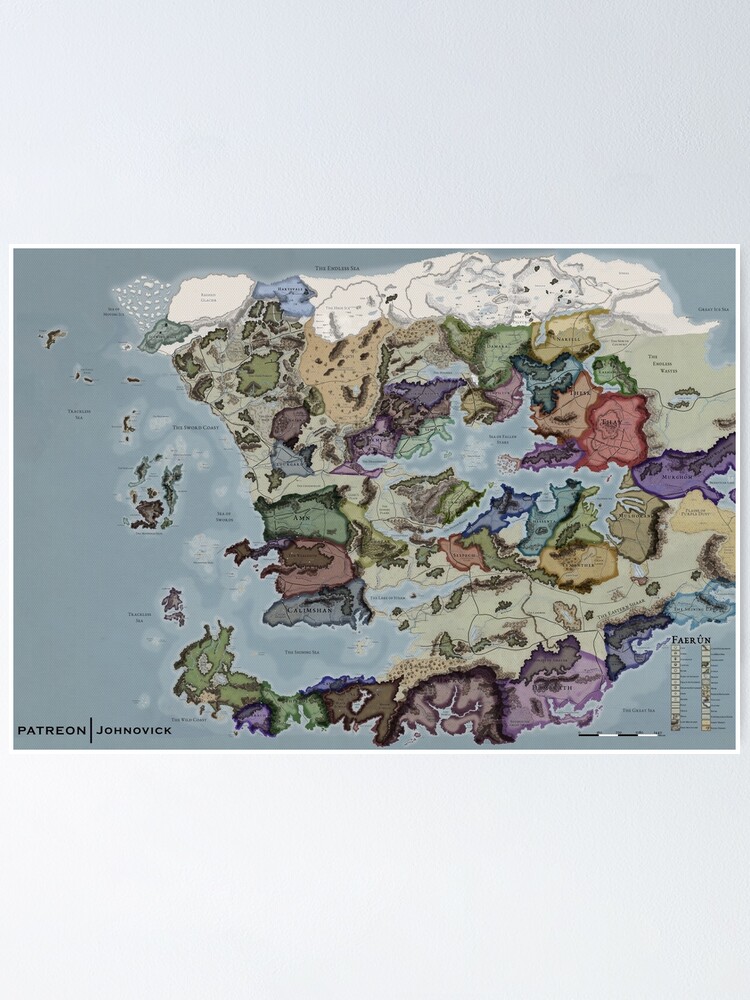 "DND: Faerun Map (HEXES)" Poster for Sale by Johnovick | Redbubble