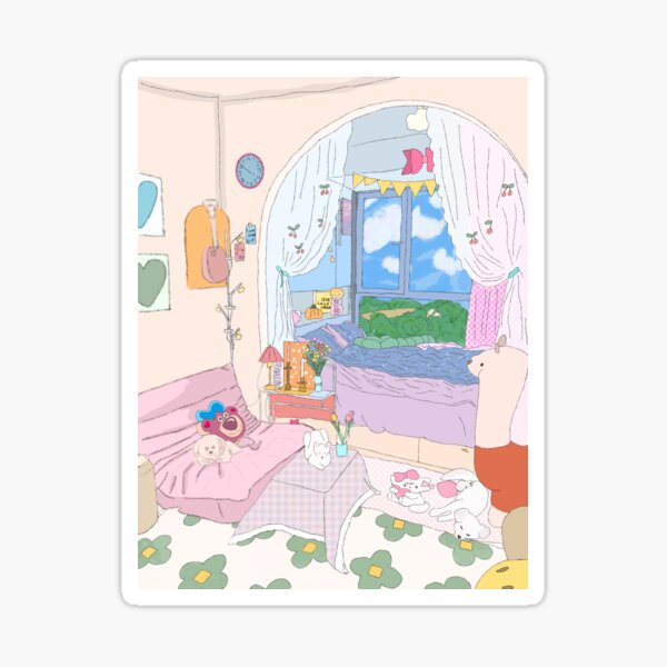 "Aesthetic anime girl room art" Sticker for Sale by Loveartse | Redbubble