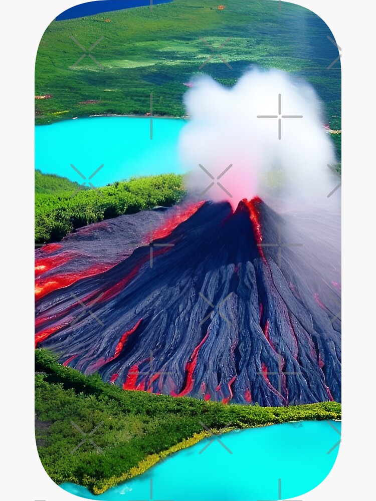 "an active volcano on paradise island spews lava" Sticker for Sale by ...