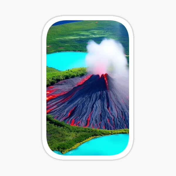 "an active volcano on paradise island spews lava" Sticker for Sale by ...