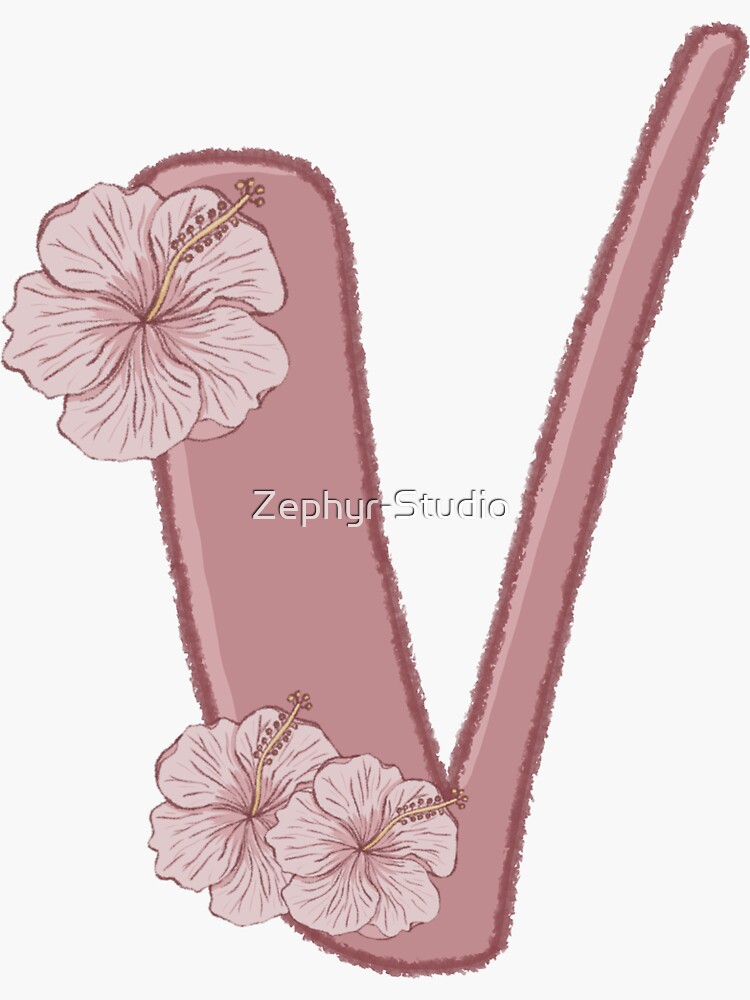 "Pink Hibiscus Monogram V" Sticker for Sale by Zephyr-Studio | Redbubble