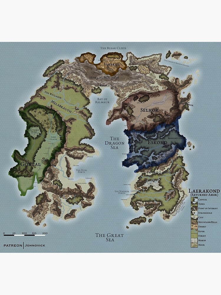 "DND: Laerakond Map (HEXES)" Poster for Sale by Johnovick | Redbubble