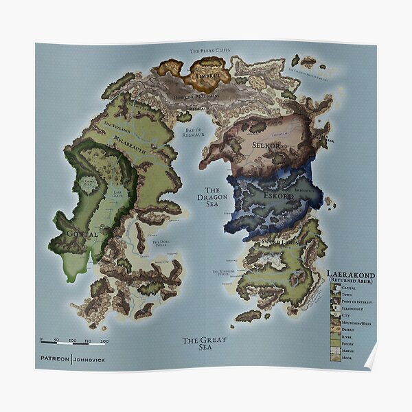 "DND: Laerakond Map (HEXES)" Poster for Sale by Johnovick | Redbubble