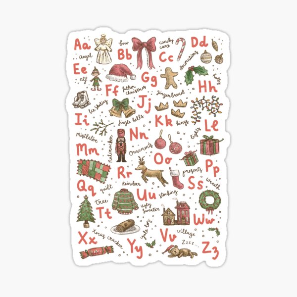 "Christmas Alphabet" Sticker for Sale by thosepencils | Redbubble
