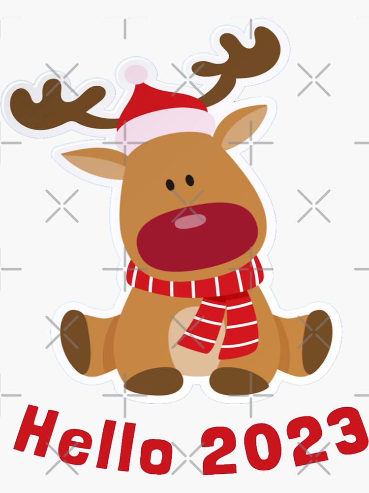 "Hello 2023: Cute Santa Claus Rudolph Dog Reindeer" Sticker for Sale by ...