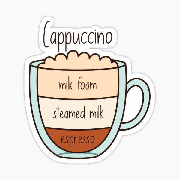 "Cute Hand Drawn Coffee Proportions - Cappuccino" Sticker for Sale by ...