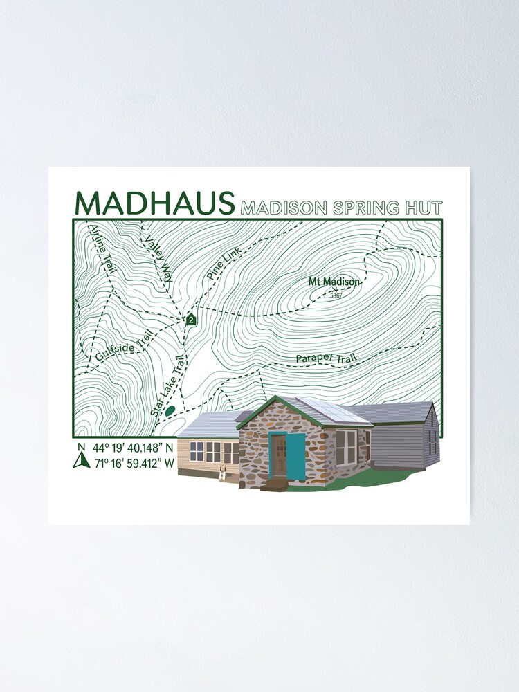 "Madison Springs Hut Topography Map" Poster for Sale by Abby Clark ...