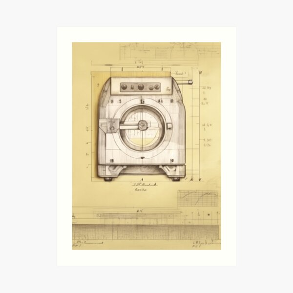 "Automatic washing machine technical drawing with measurements and ...