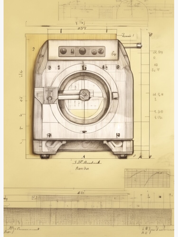 Automatic washing machine technical drawing with measurements and ...