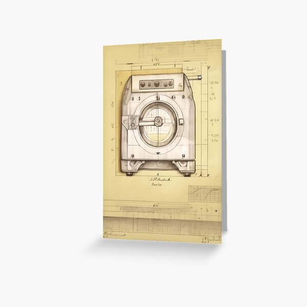 "Automatic washing machine technical drawing with measurements and ...