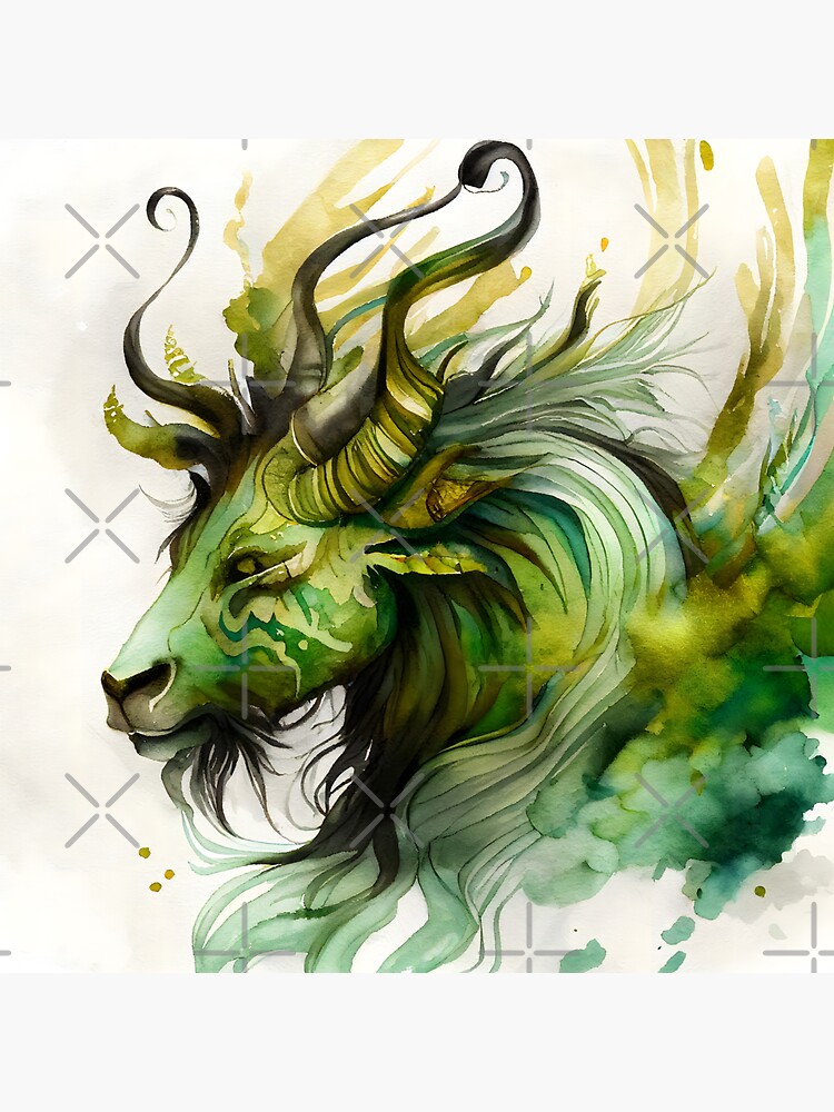 "A Green and Gold Watercolor Ancient Chinese Qilin Qirin" Sticker for ...