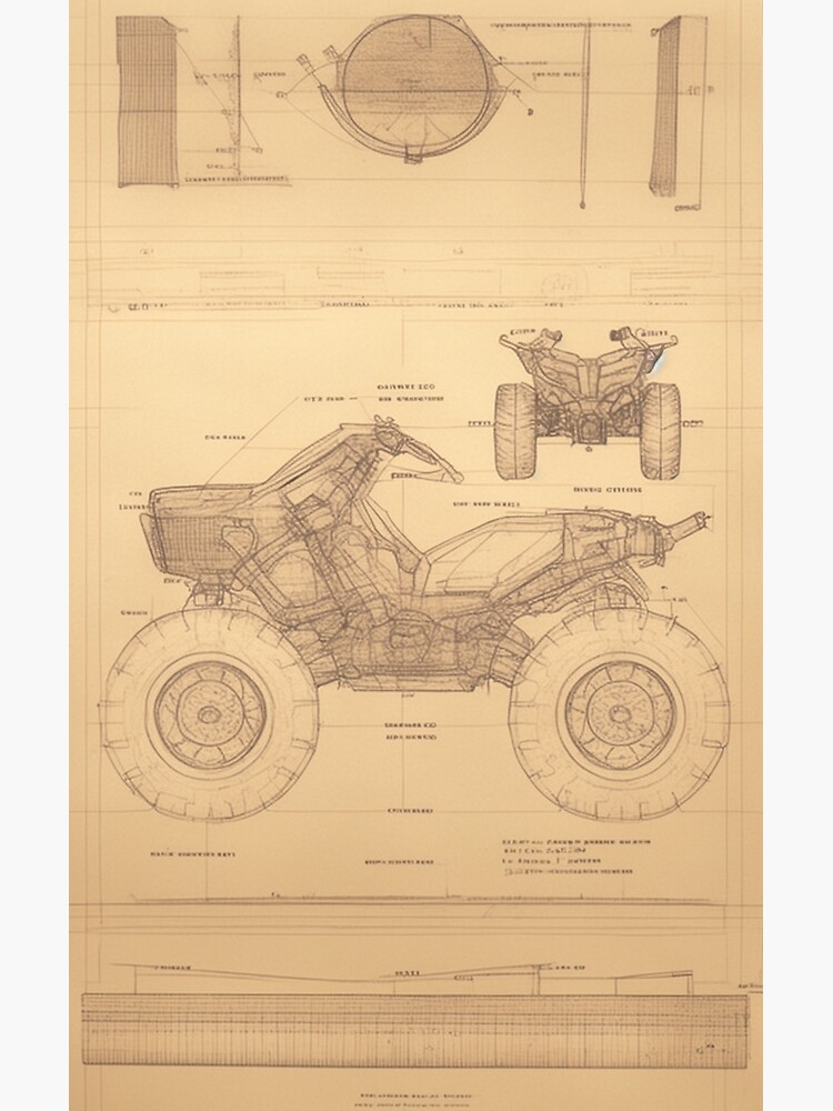 "Four-wheeler ATV a technical drawing with measurements and ...