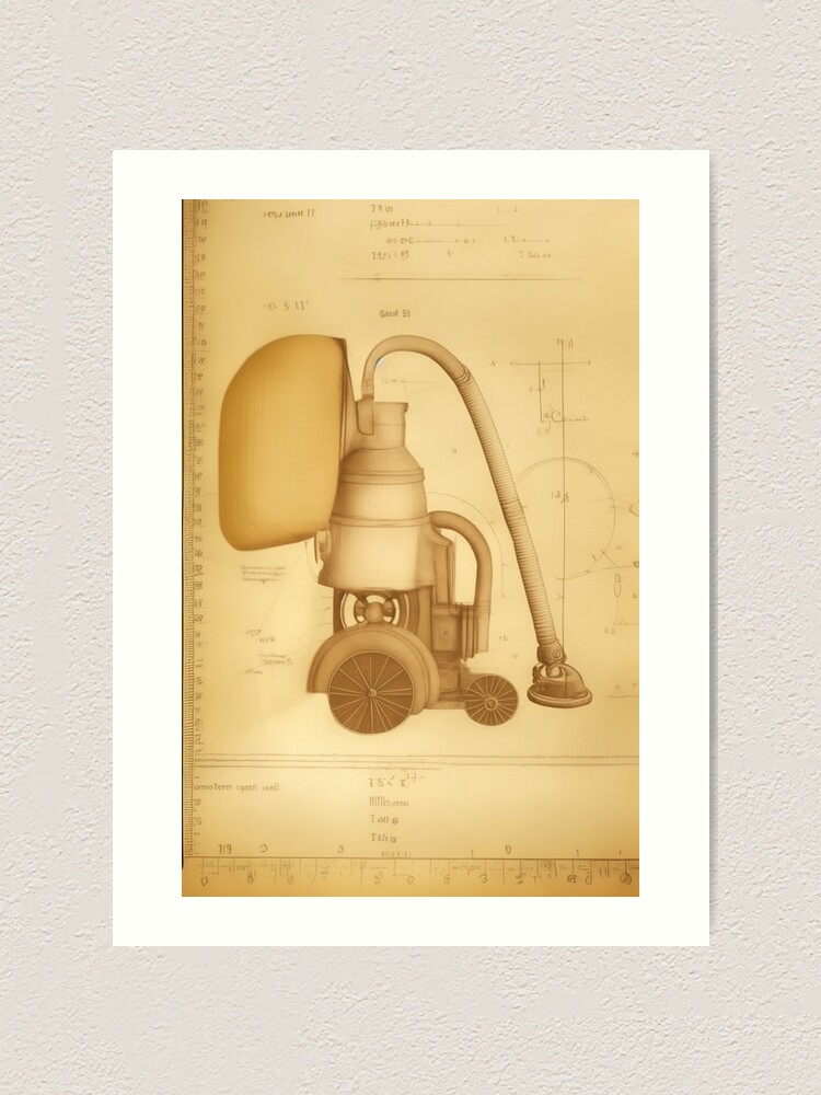 "Ancient vacuum cleaner with bag a technical drawing with measurements ...