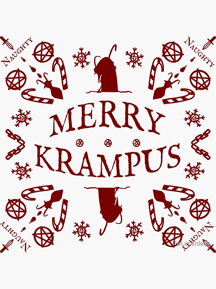 "Merry Krampus Christmas Pattern and Print Red and Black" Sticker for ...