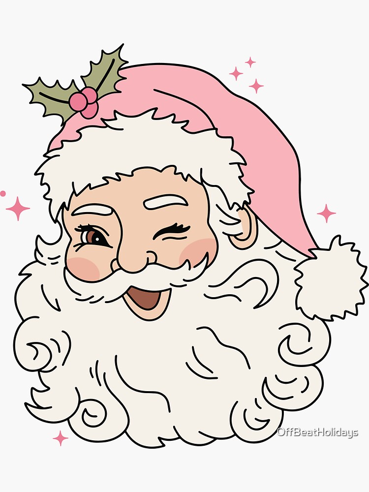 "Winking Retro Vintage Pink Santa Claus" Sticker for Sale by ...
