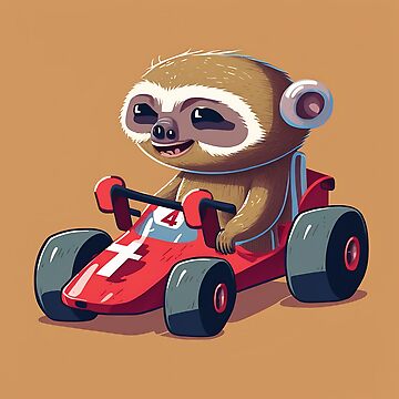 "Cute Sloth Driving a Racecar Digital Painting" Sticker for Sale by ...