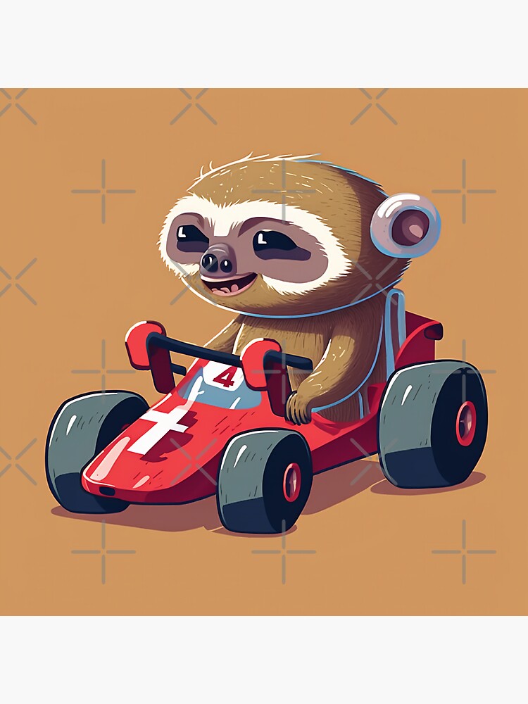 "Cute Sloth Driving a Racecar Digital Painting" Sticker for Sale by ...