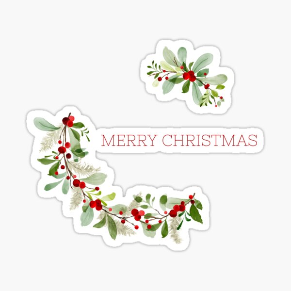 " Merry Christmas Holiday Holly Design" Sticker for Sale by Berry-Fairy ...