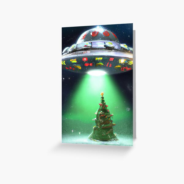"UFO beaming up Christmas tree" Greeting Card for Sale by mindgoop ...