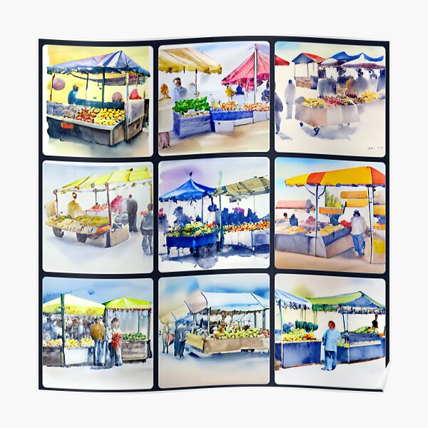 "Entrepreneur art / Business / Market place / Market stalls art" Poster ...