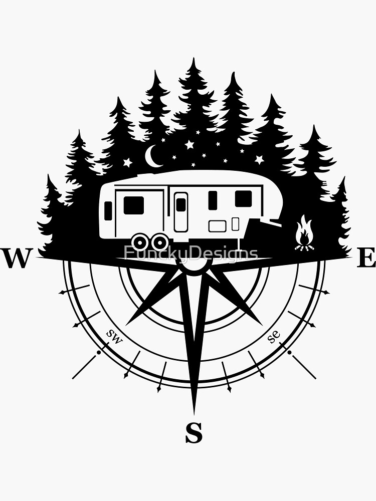 "Camping Caravan Trailer Compass Car Window Bumper Sticker" Sticker for ...