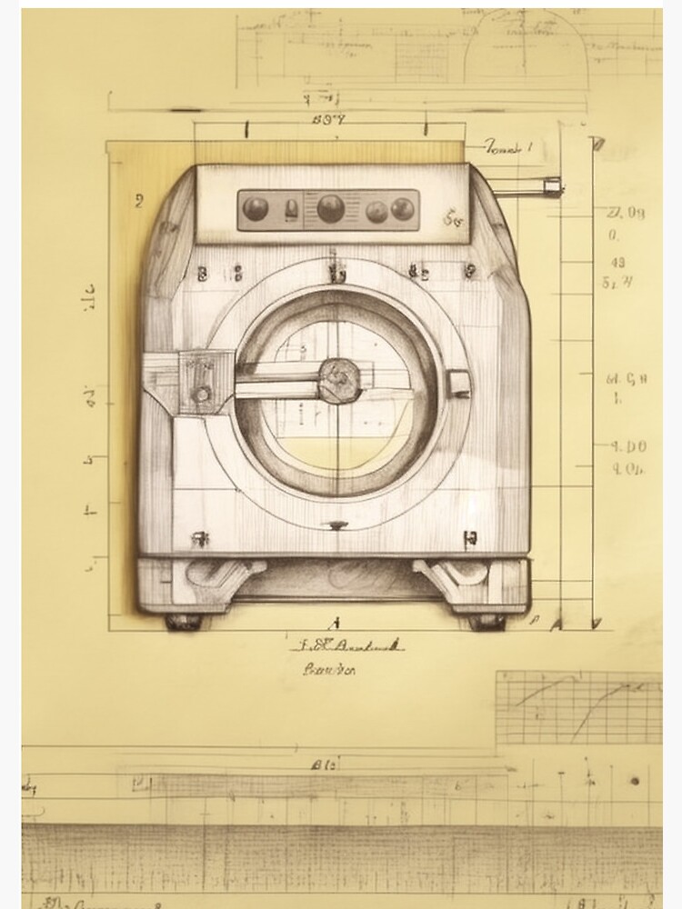 "Automatic washing machine technical drawing with measurements and ...