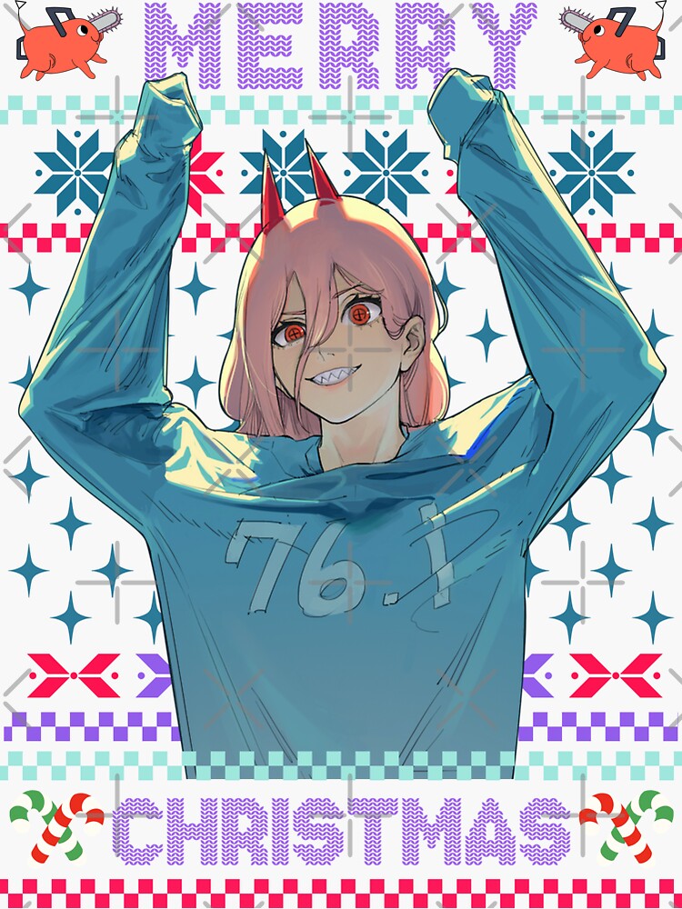 "power chainsaw man anime - ugly christmas sweater" Sticker for Sale by ...