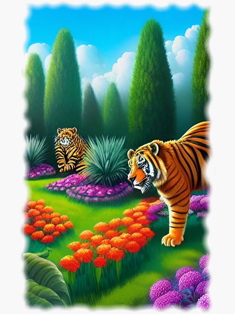 "Harimau In Flower Garden" Sticker for Sale by entrys | Redbubble