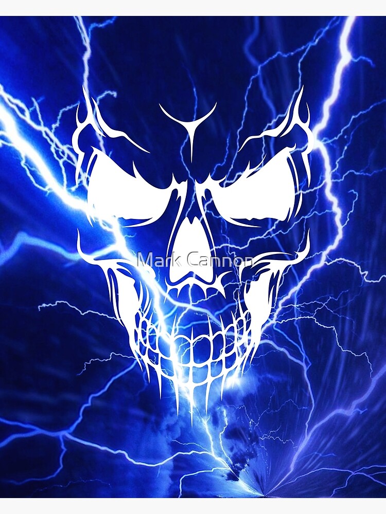 "Blue Lightning Skull Face" Poster for Sale by KingKongBrody | Redbubble
