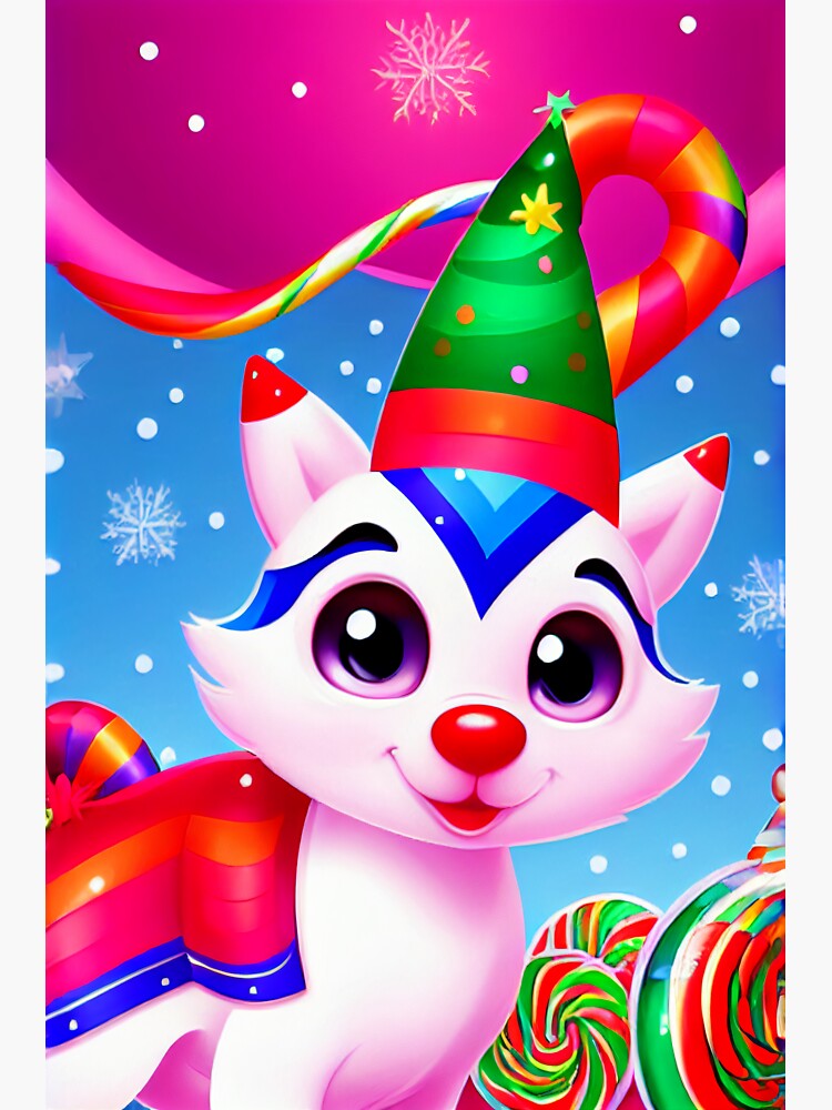 "Adorable Christmas Candy Cane Fox" Sticker for Sale by LuliandFriends | Redbubble