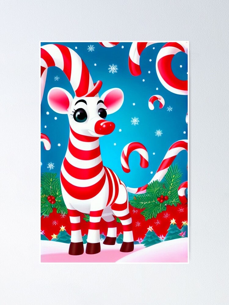 "Friendly Christmas Candy Cane Reindeer" Poster for Sale by ...