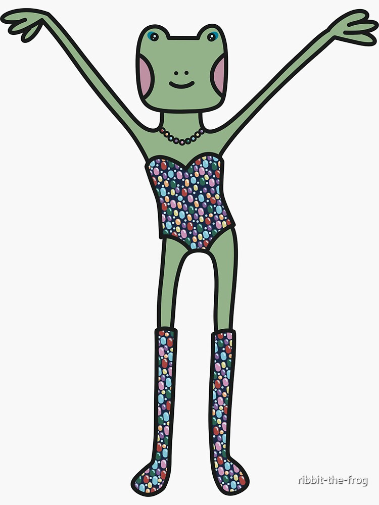 "frog in bejeweled outfit" Sticker for Sale by ribbit-the-frog | Redbubble