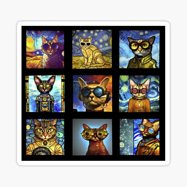 "Cosmic Cats" Sticker for Sale by PabloVitruvian | Redbubble