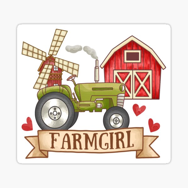 "Cute Farm Girl Tractor And Barn" Sticker for Sale by handsoftime2020 ...