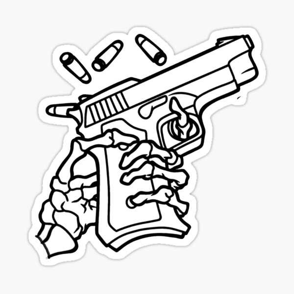 "Black and White Skeleton hand Holding Pistol Tattoo" Sticker for Sale ...