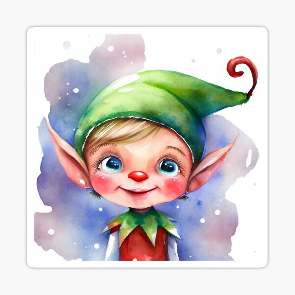 "A Cute Watercolor Christmas Elf with Long Ears" Sticker for Sale by ...