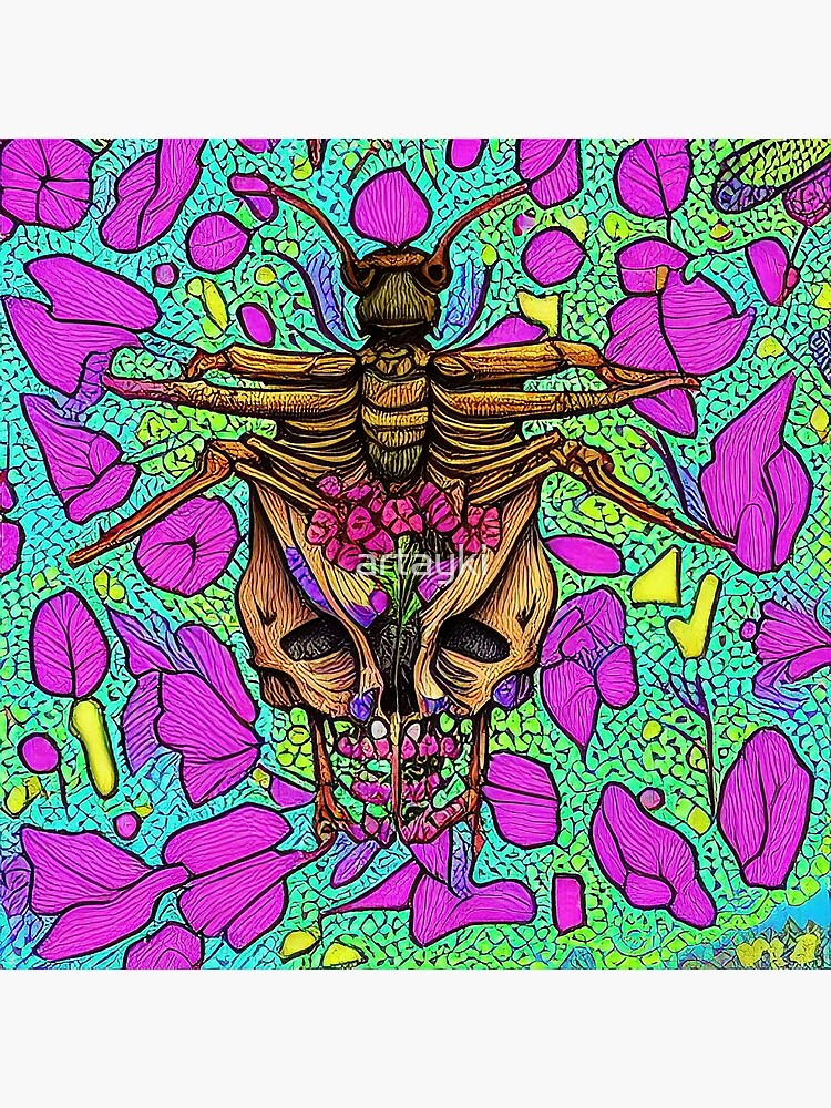 "Skeleton with Flowers and Bugs - Grasshopper Skull" Poster for Sale by ...