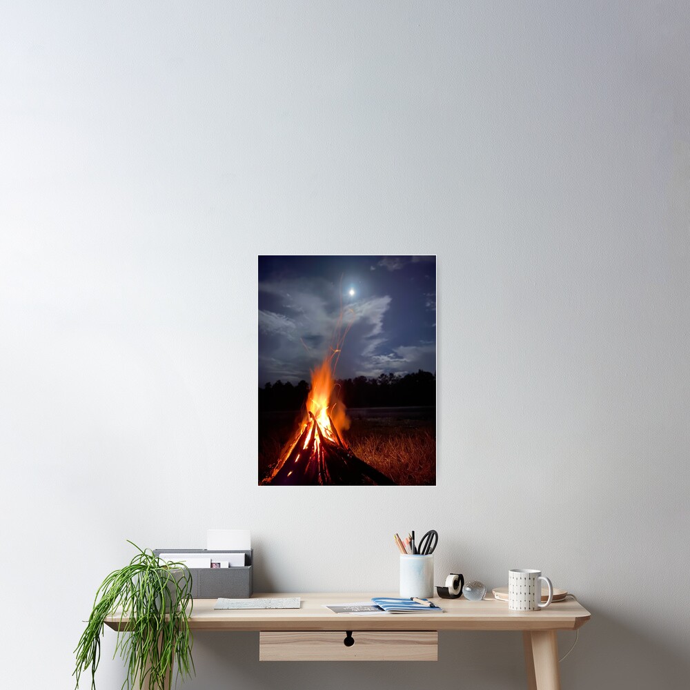 "Bone Fire Photography With Full Moon In The Woods" Poster for Sale by ...