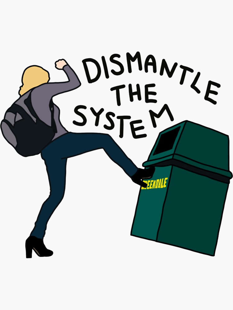 "Britta Kicking a Greendale Trash Can " Sticker for Sale by aureliagise ...
