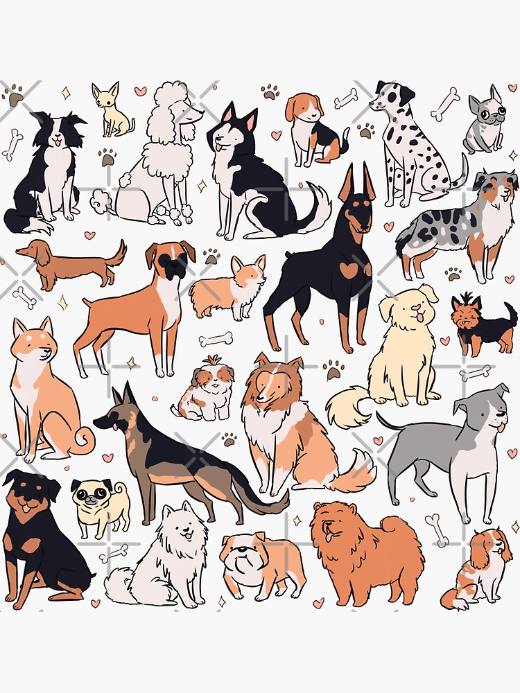 "Dogs, dogs and more dogs - 25 dog breeds pattern cute cartoon ...