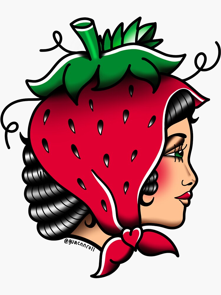 "American Traditional Strawberry Lady" Sticker for Sale by guacnnroll ...