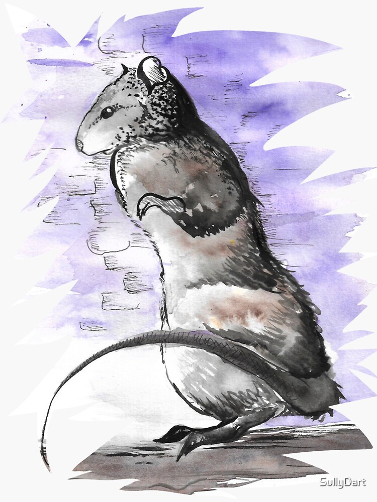 "Ink and watercolor rat - rat inspired designs" Sticker for Sale by ...