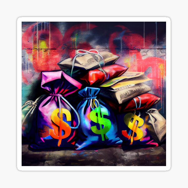 "Street Art Graffiti of Money Bags Digital Painting" Sticker for Sale ...