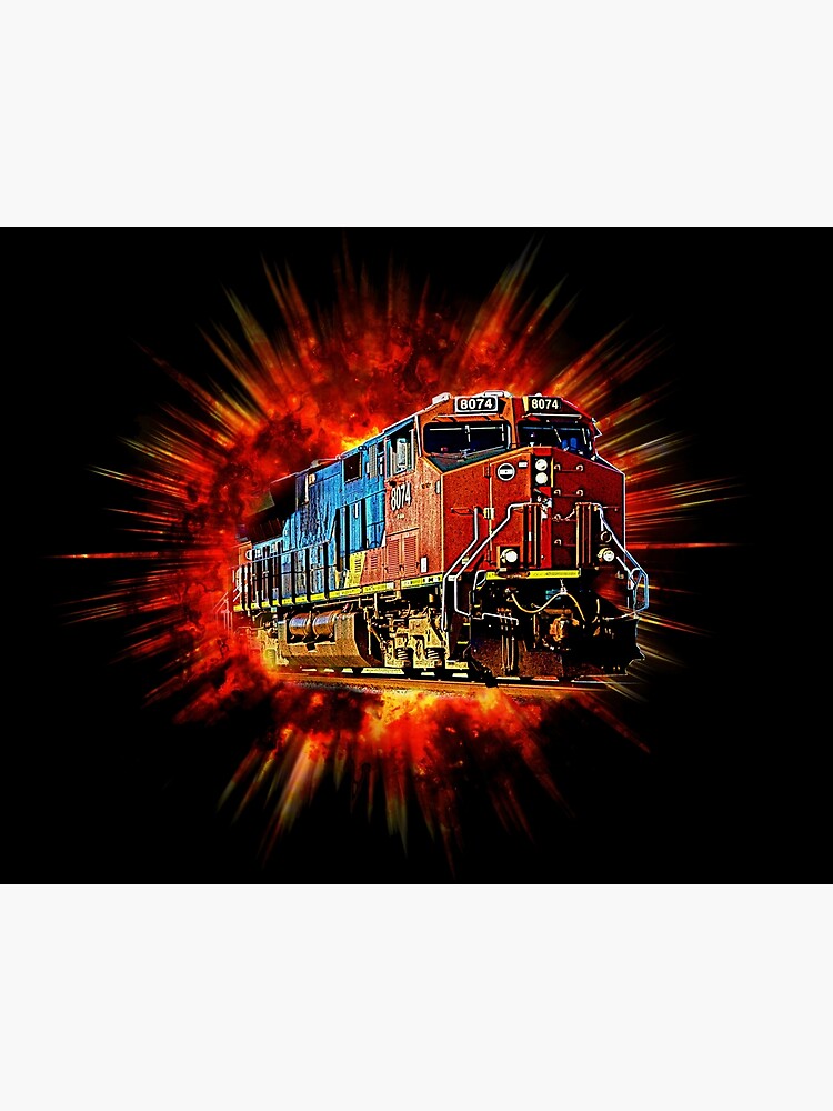 "Diesel Locomotive Bursting From Power Explosion" Art Board Print for ...